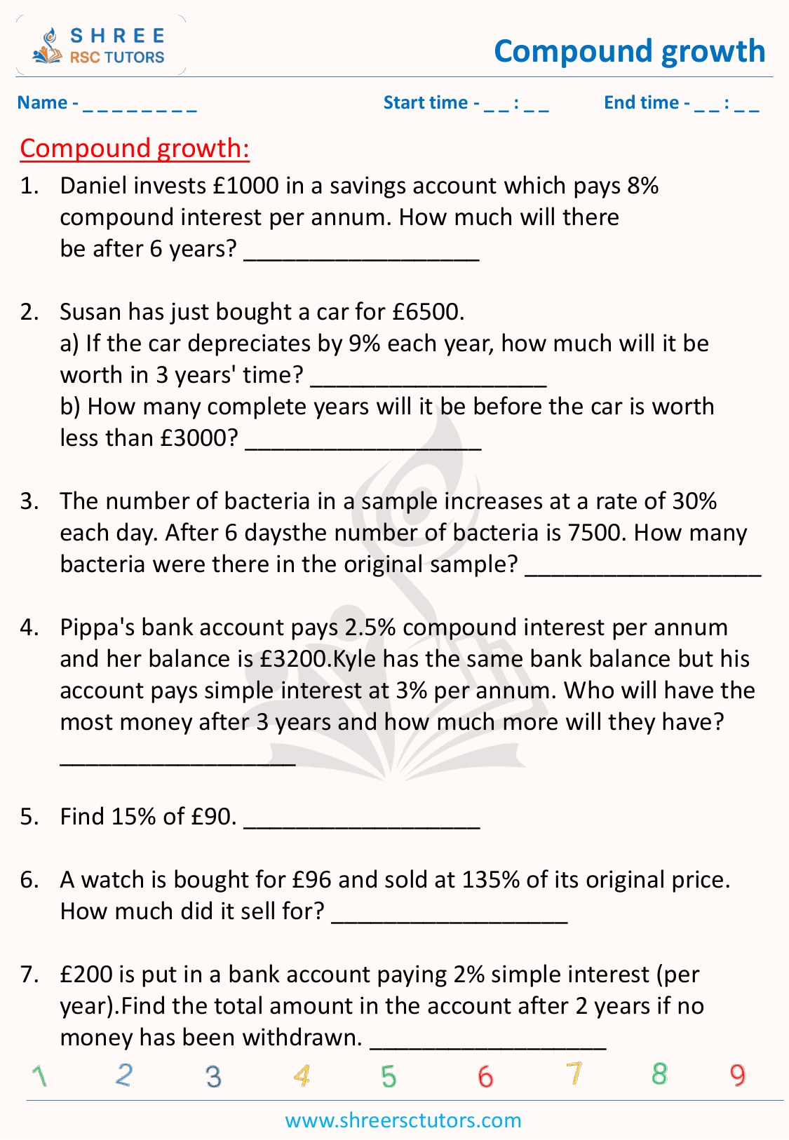 Compound growth worksheets for GCSE Maths | shree rsc tutors