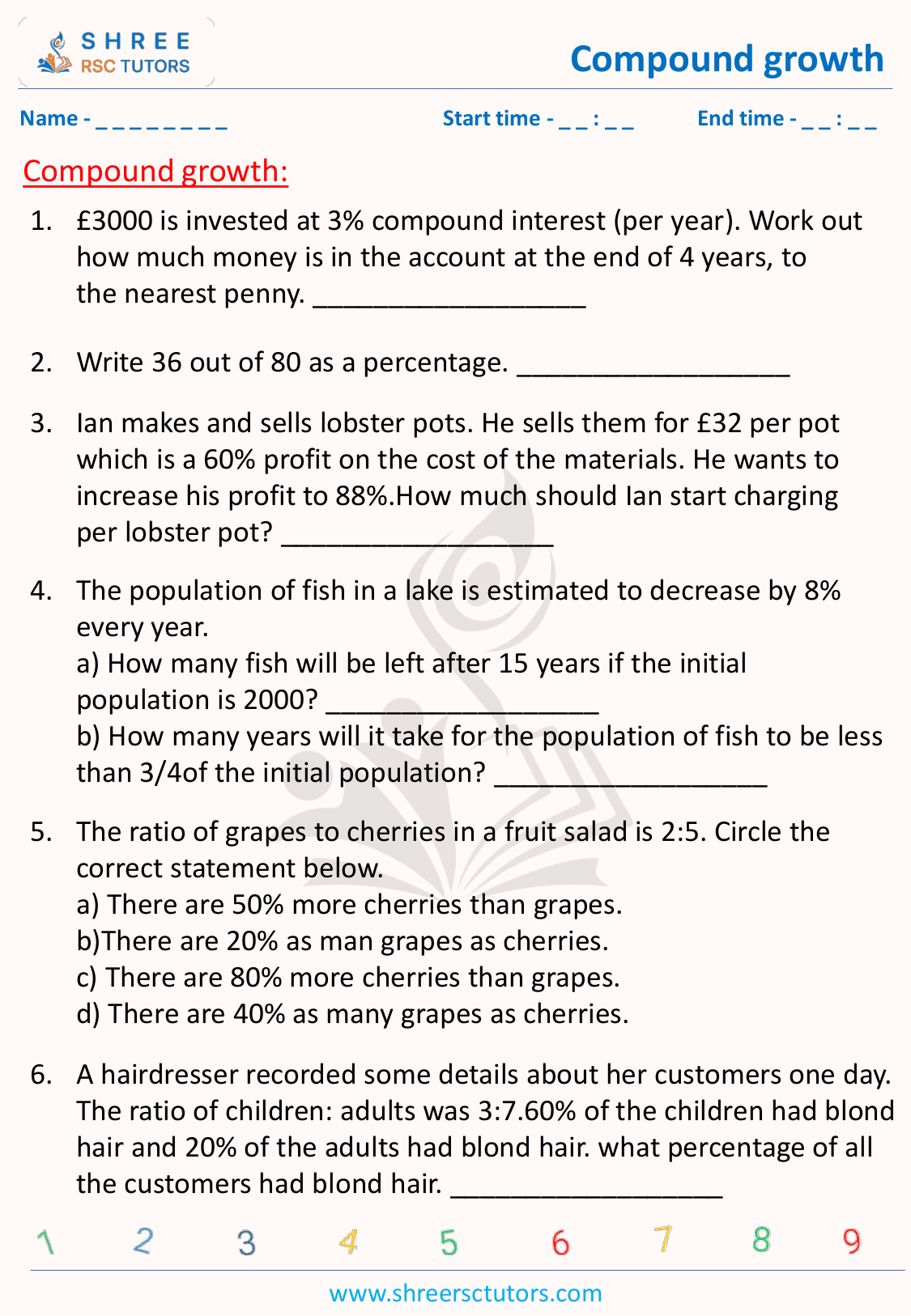 Compound growth worksheets for GCSE Maths | shree rsc tutors