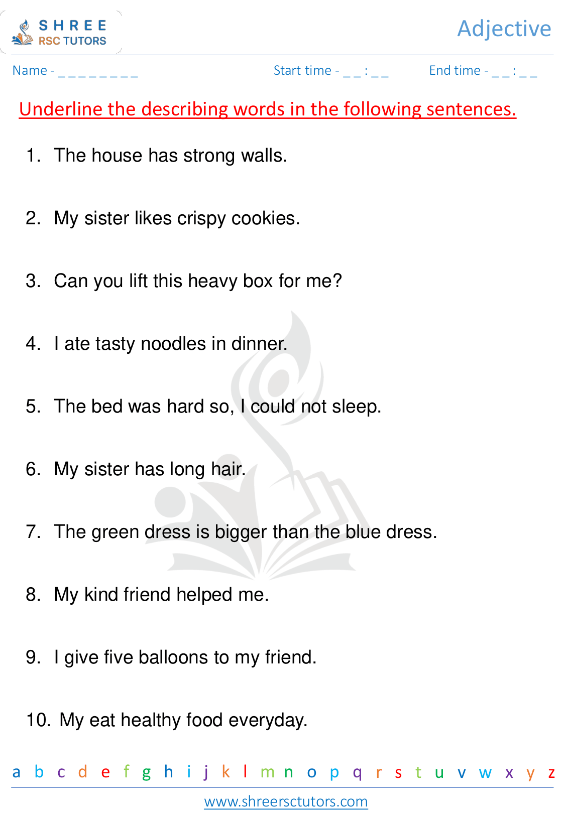 Adjective worksheets for Grade 1 English | shree rsc tutors