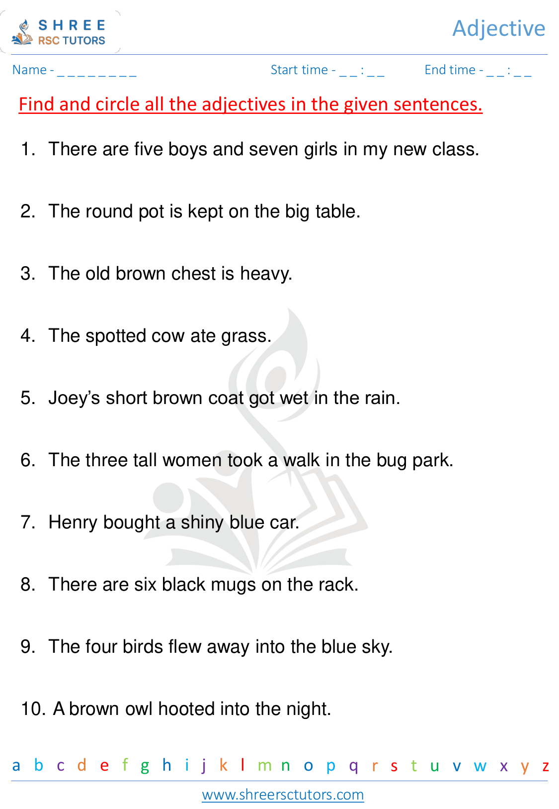 Adjective worksheets for Grade 1 English | shree rsc tutors