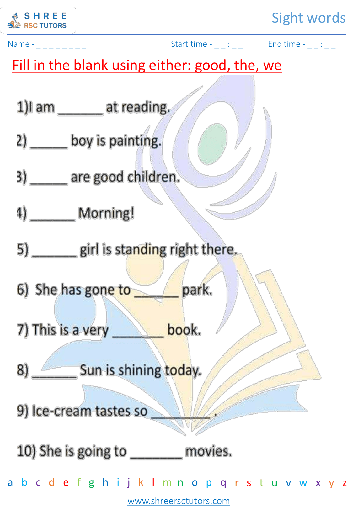 Sight words worksheets for Grade 1 English | shree rsc tutors