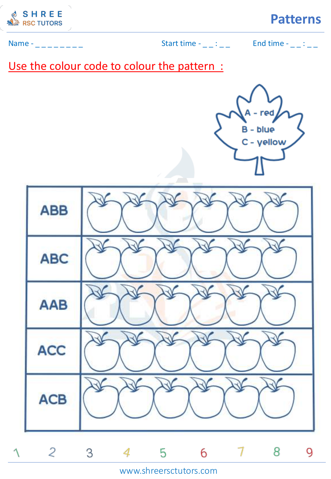 Recognizing Patterns Worksheets For Grade 1 Maths Shree Rsc Tutors