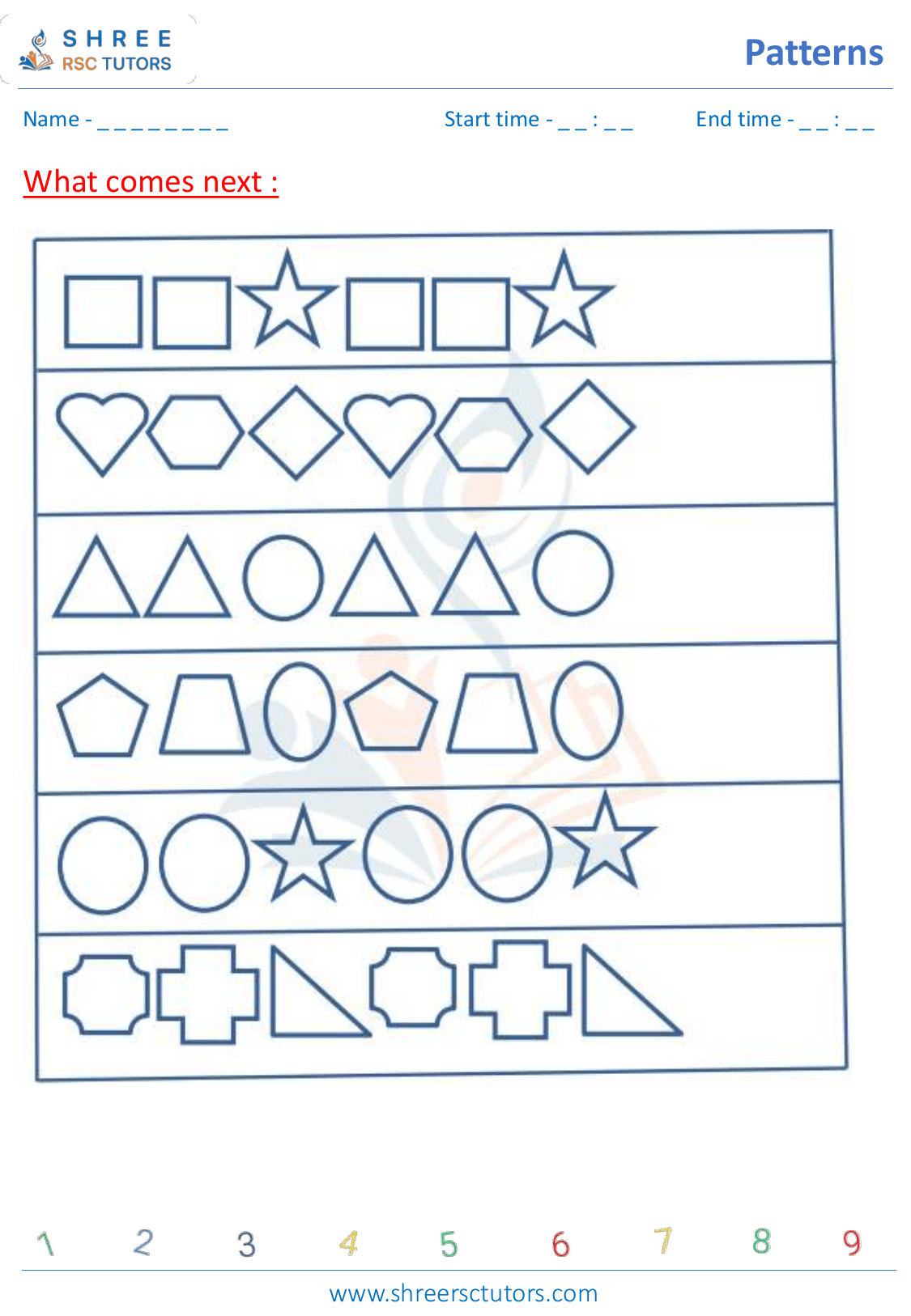 Recognizing Patterns Worksheets For Grade 1 Maths Shree Rsc Tutors