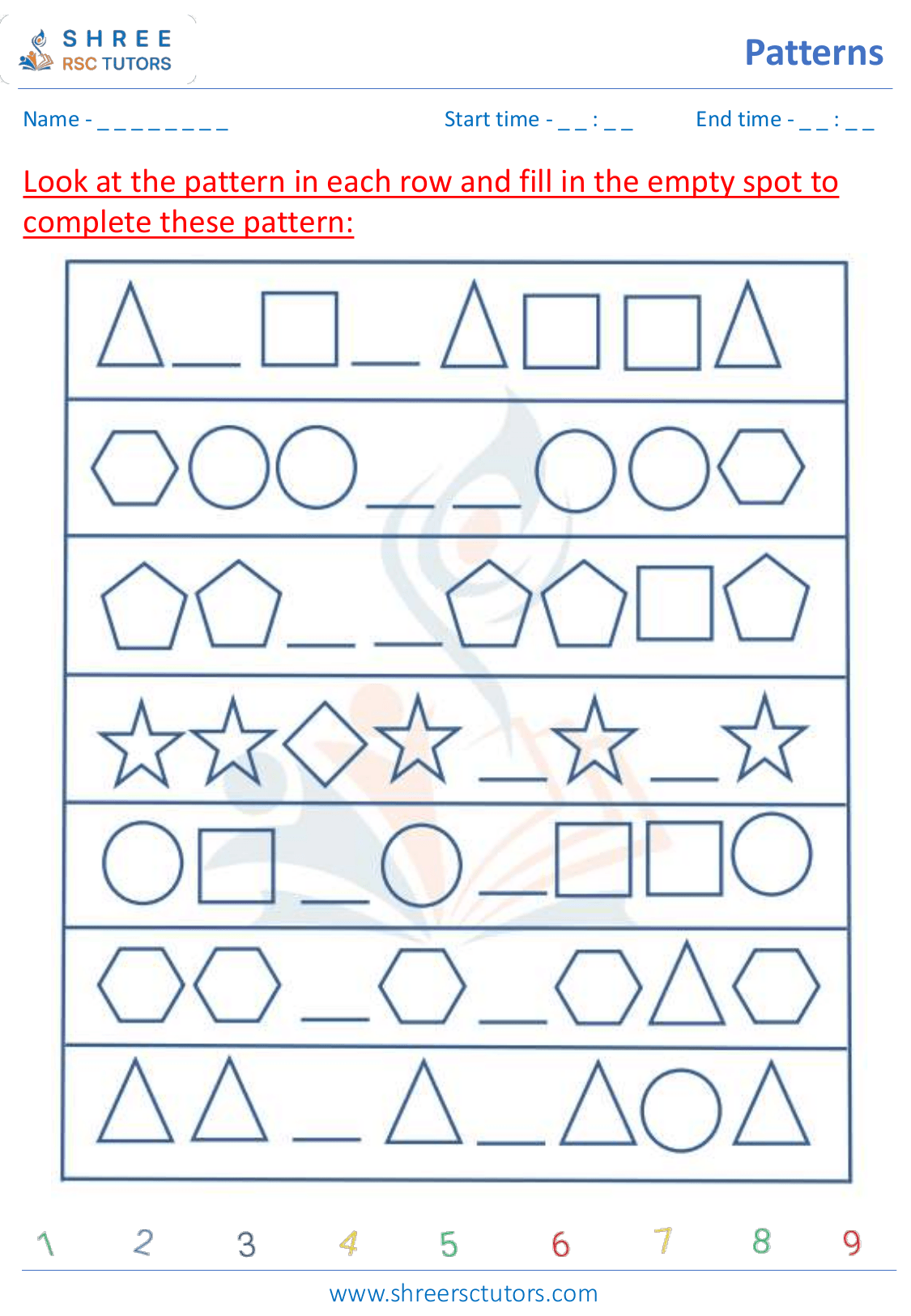 Recognizing Patterns Worksheets For Grade 1 Maths Shree Rsc Tutors