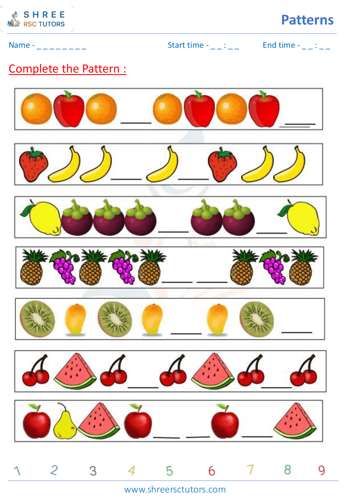 Recognizing Patterns Worksheets For Grade 1 Maths Shree Rsc Tutors