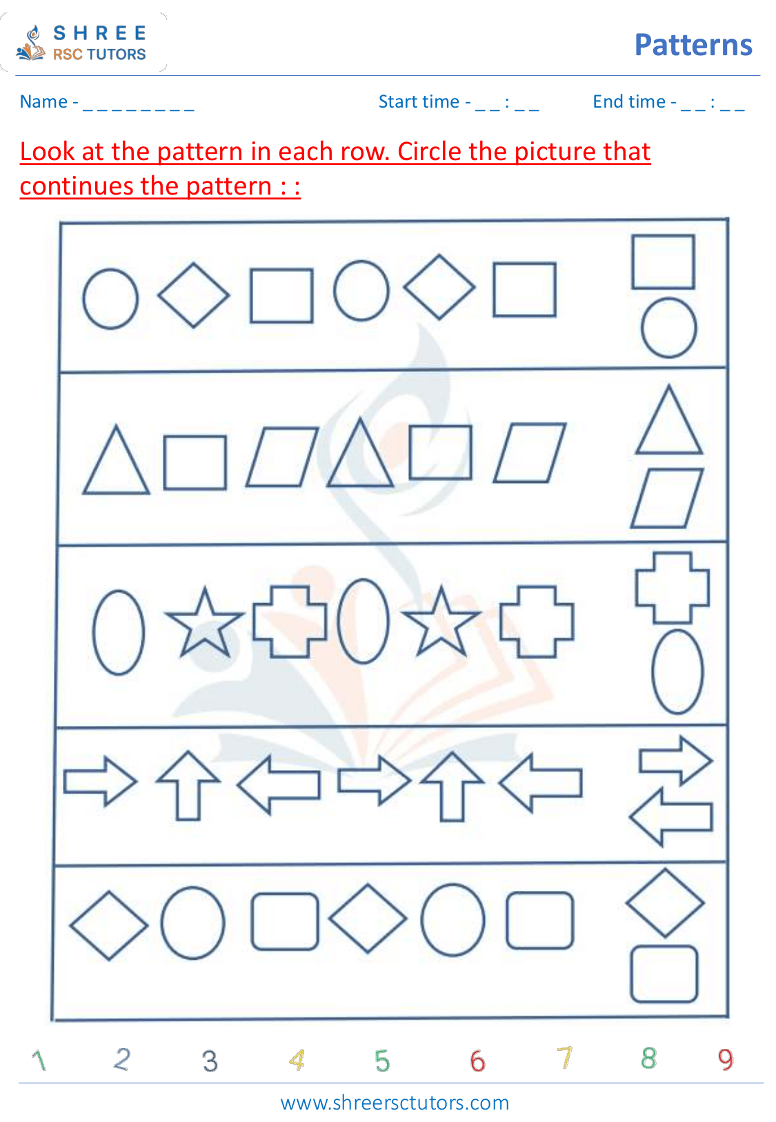 Recognizing Patterns Worksheets For Grade 1 Maths Shree Rsc Tutors