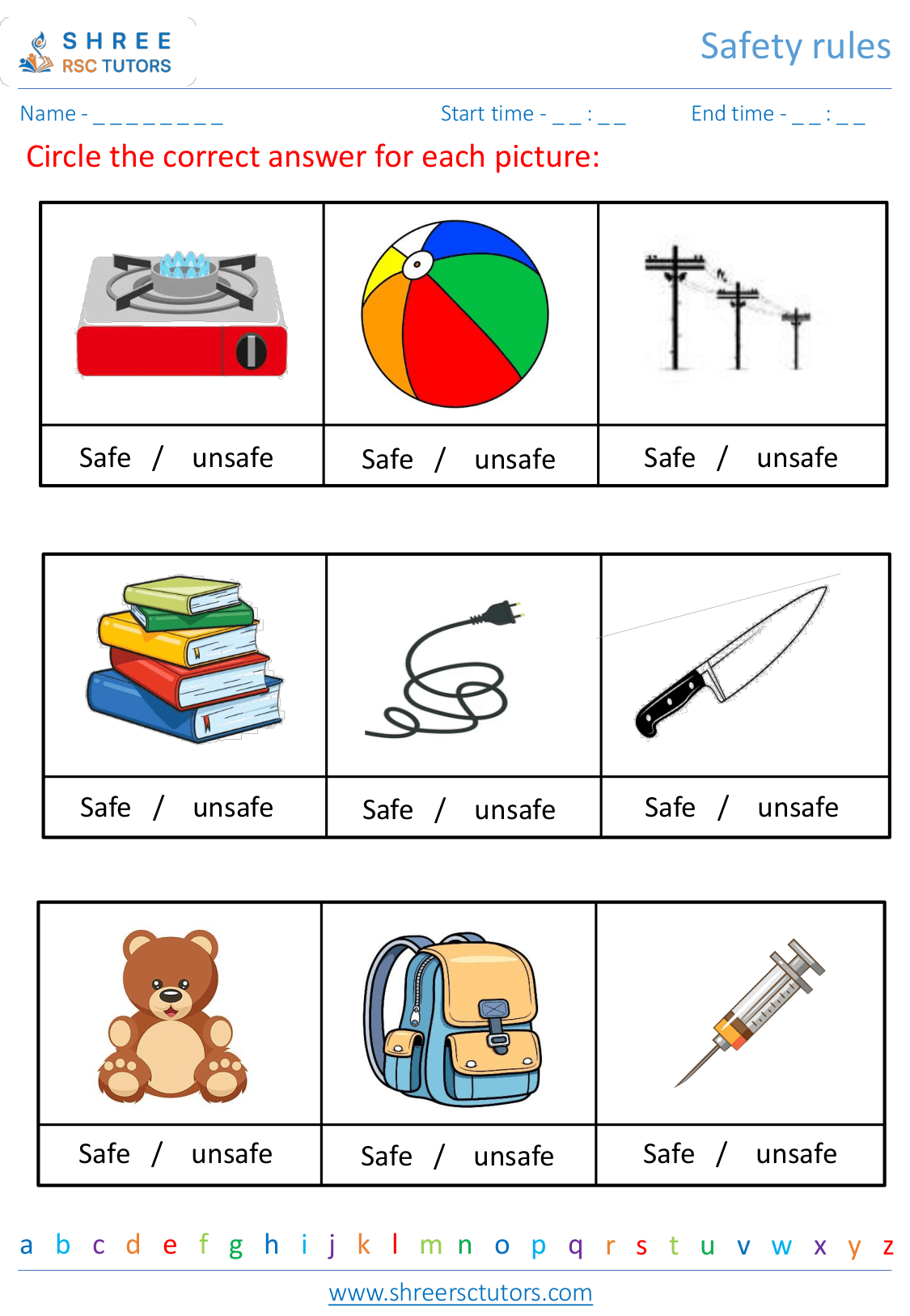 Stay safe worksheets for Grade 1 Science | shree rsc tutors