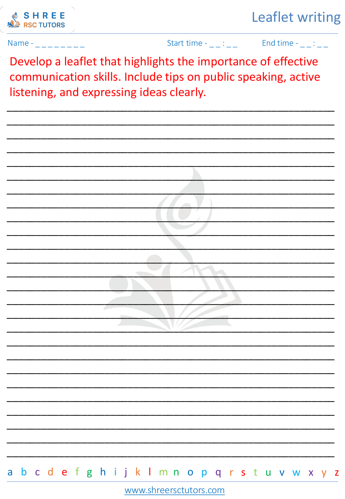 Leaflet writing worksheets for Grade 10 English | shree rsc tutors