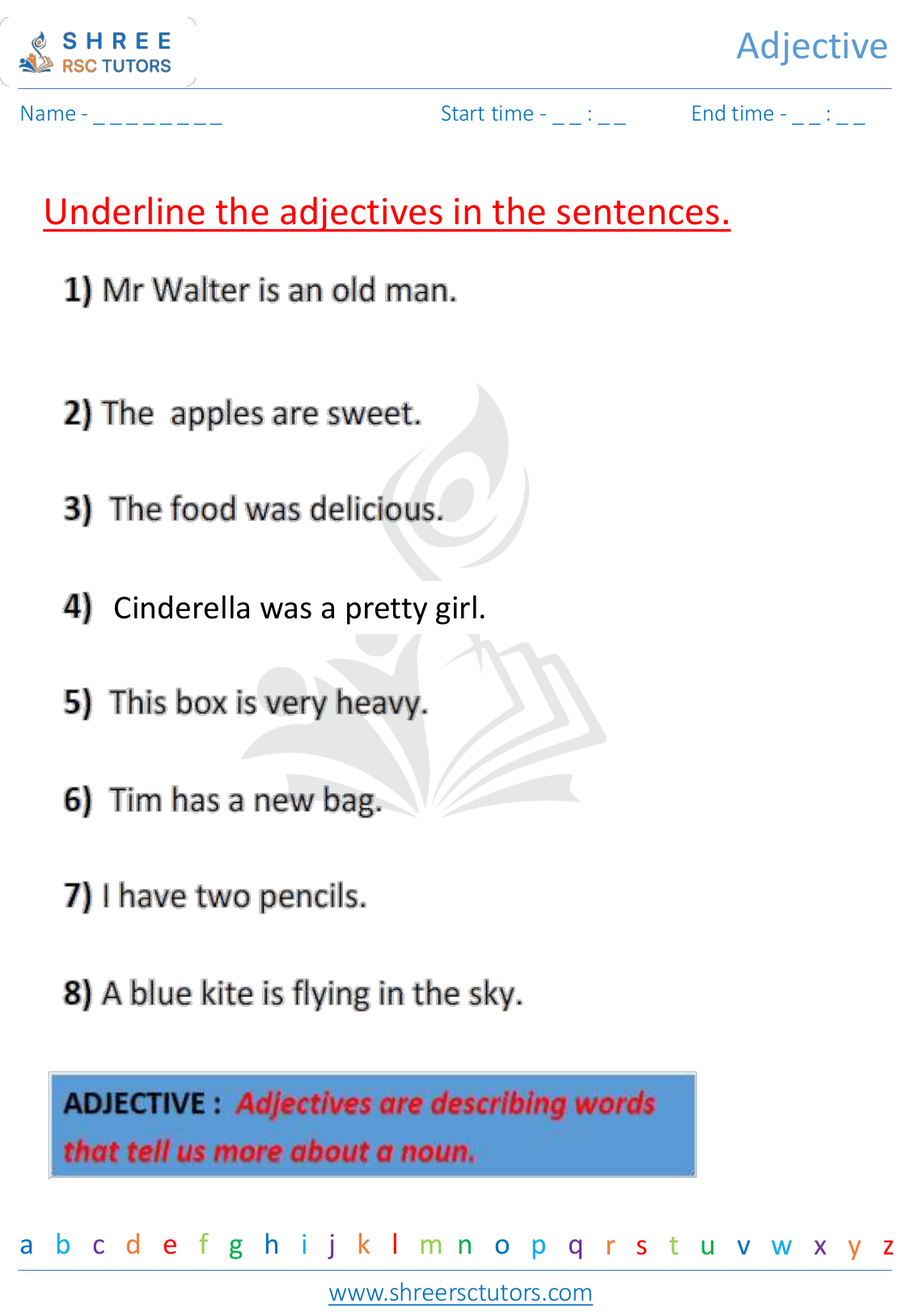 Adjectives worksheets for Grade 2 English | shree rsc tutors