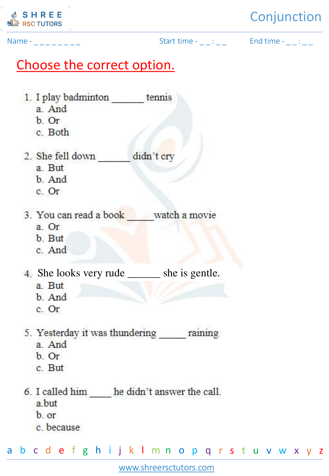 Conjunctions worksheets for Grade 2 English | shree rsc tutors