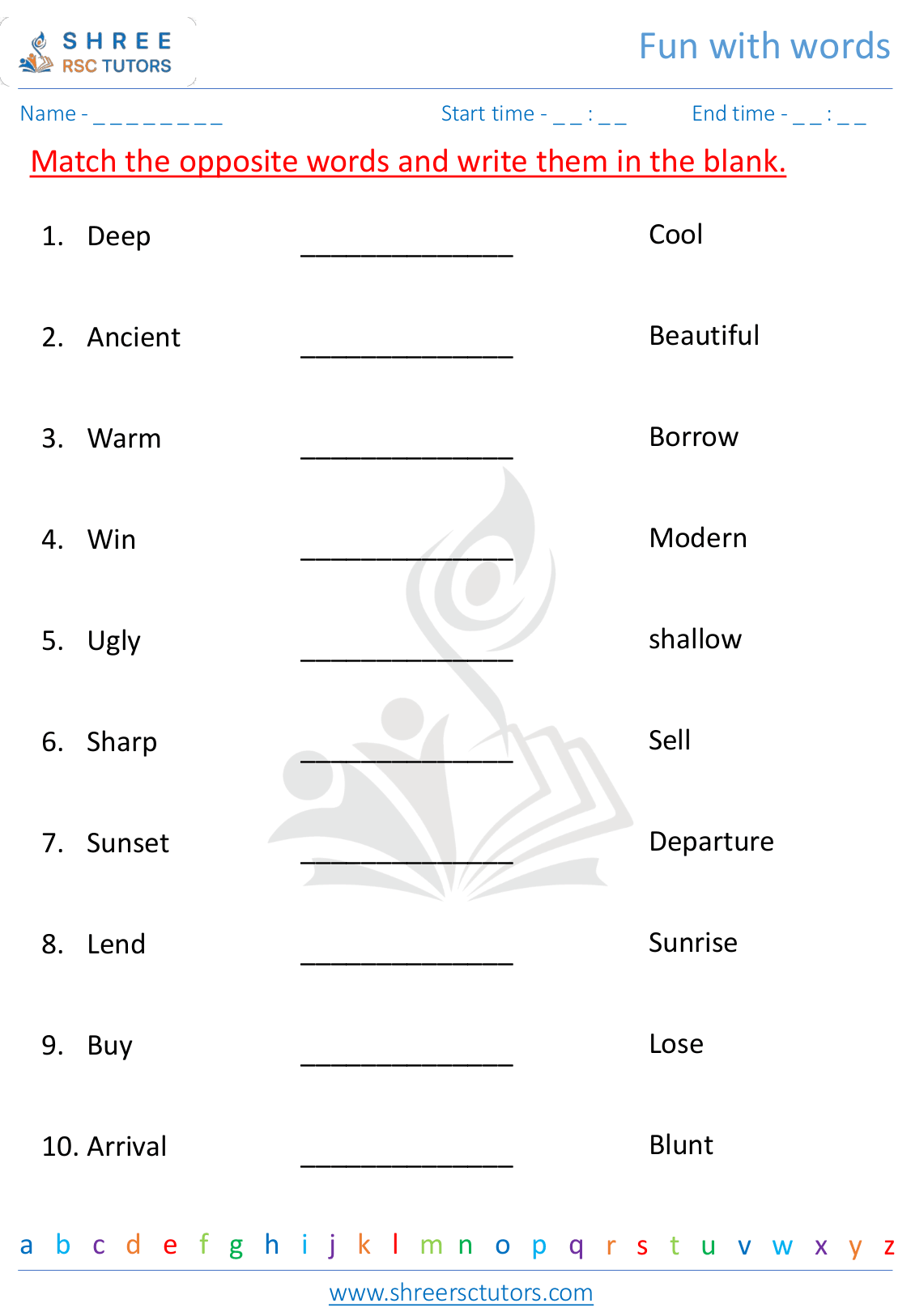 Fun with words worksheets for Grade 2 English | shree rsc tutors