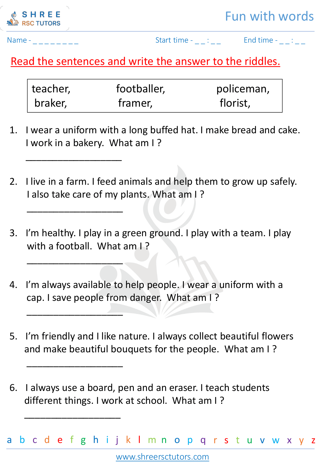 Fun with words worksheets for Grade 2 English | shree rsc tutors