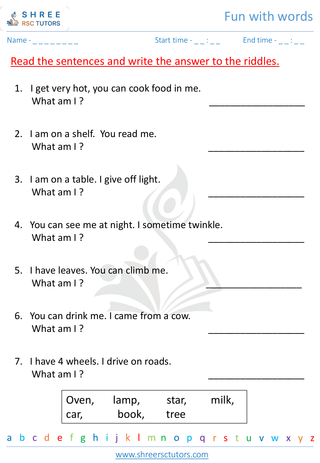 Fun with words worksheets for Grade 2 English | shree rsc tutors