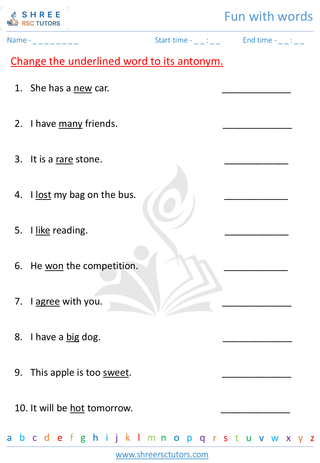Fun with words worksheets for Grade 2 English | shree rsc tutors