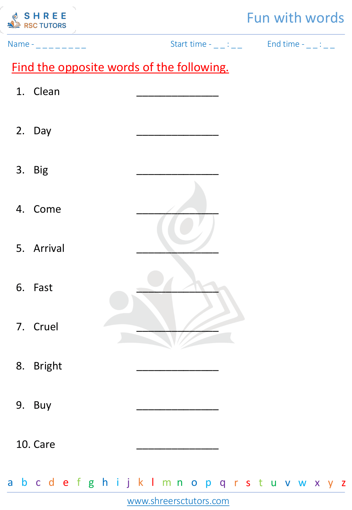 Fun with words worksheets for Grade 2 English | shree rsc tutors
