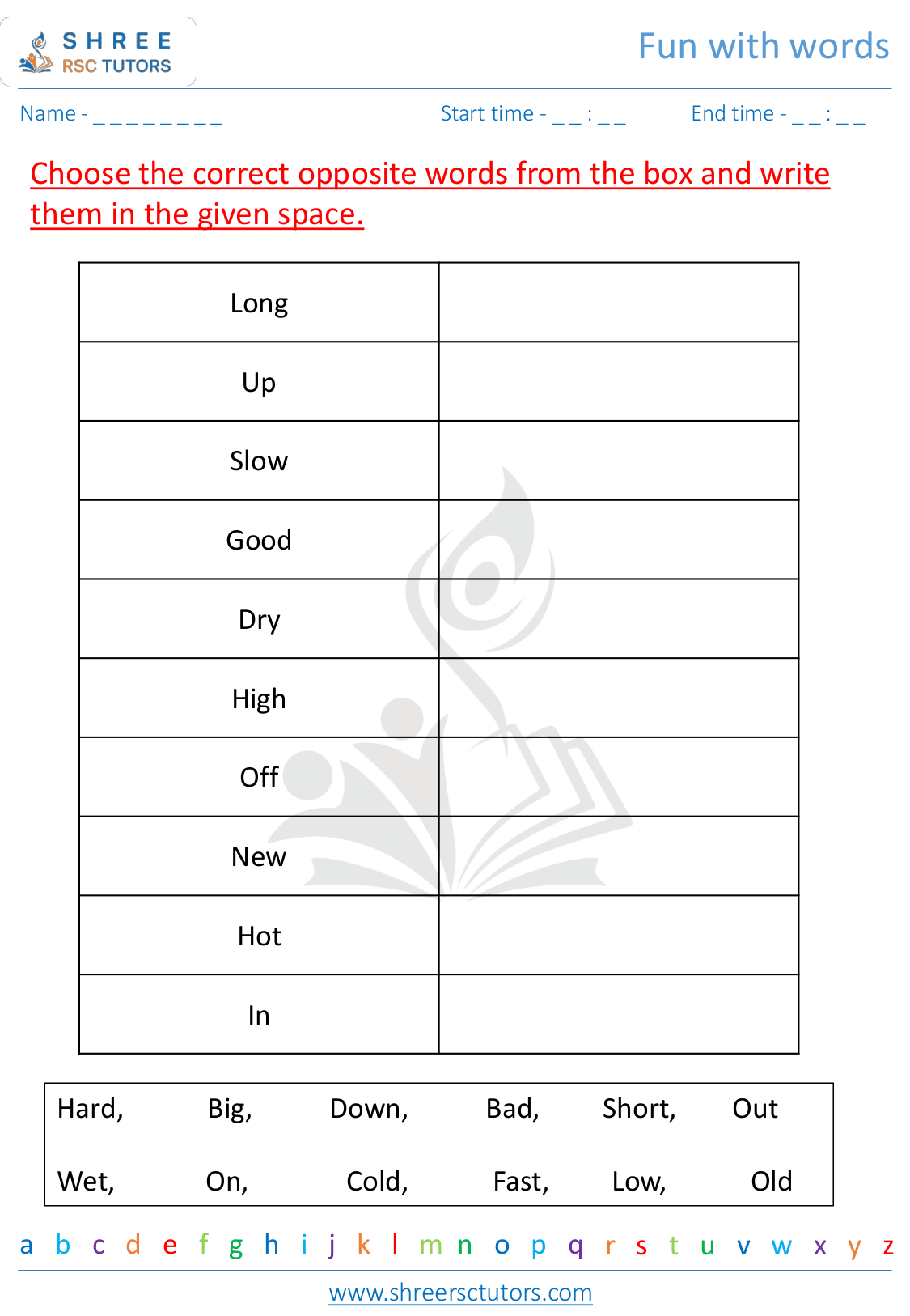 Fun with words worksheets for Grade 2 English | shree rsc tutors