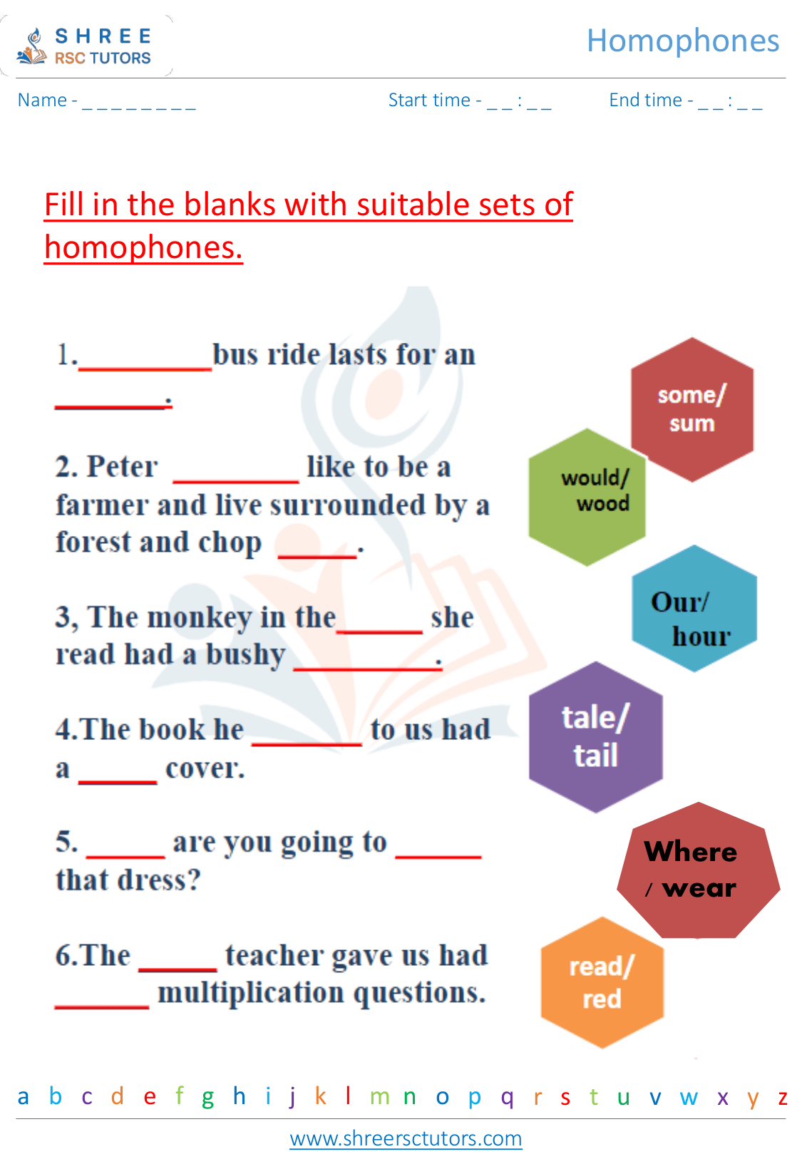 Homophones worksheets for Grade 2 English | shree rsc tutors