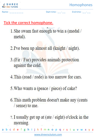 Homophones worksheets for Grade 2 English | shree rsc tutors