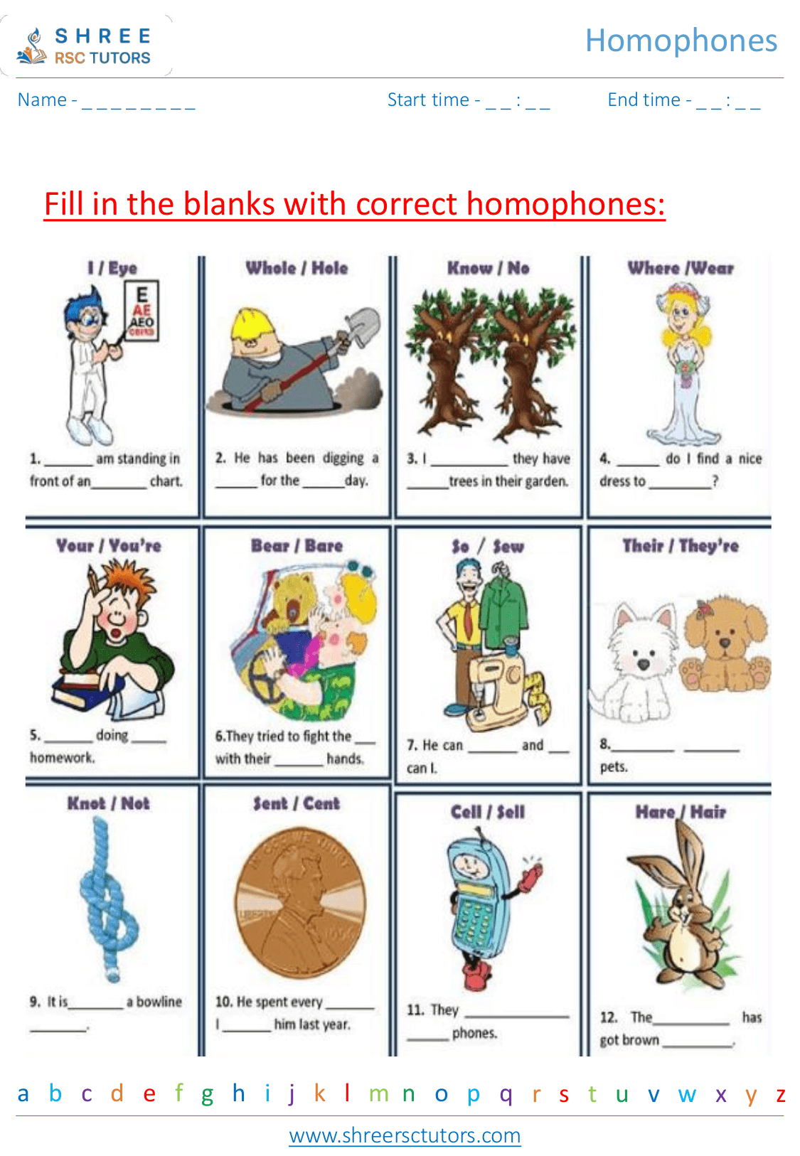 Homophones worksheets for Grade 2 English | shree rsc tutors