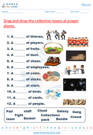 Noun worksheets for Grade 2 English | shree rsc tutors
