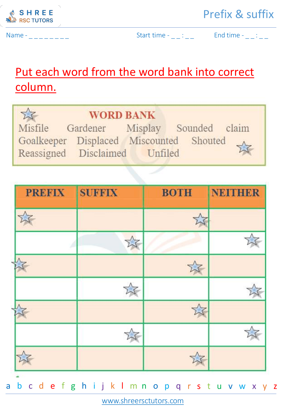 Prefix & Suffix worksheets for Grade 2 English | shree rsc tutors