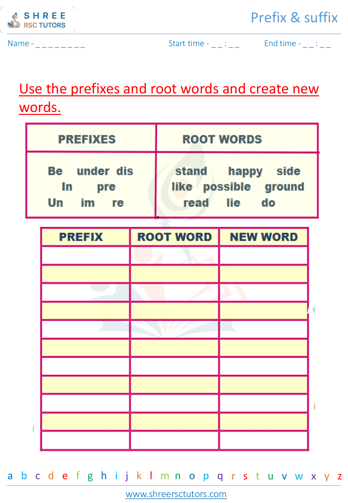 Prefix & Suffix worksheets for Grade 2 English | shree rsc tutors