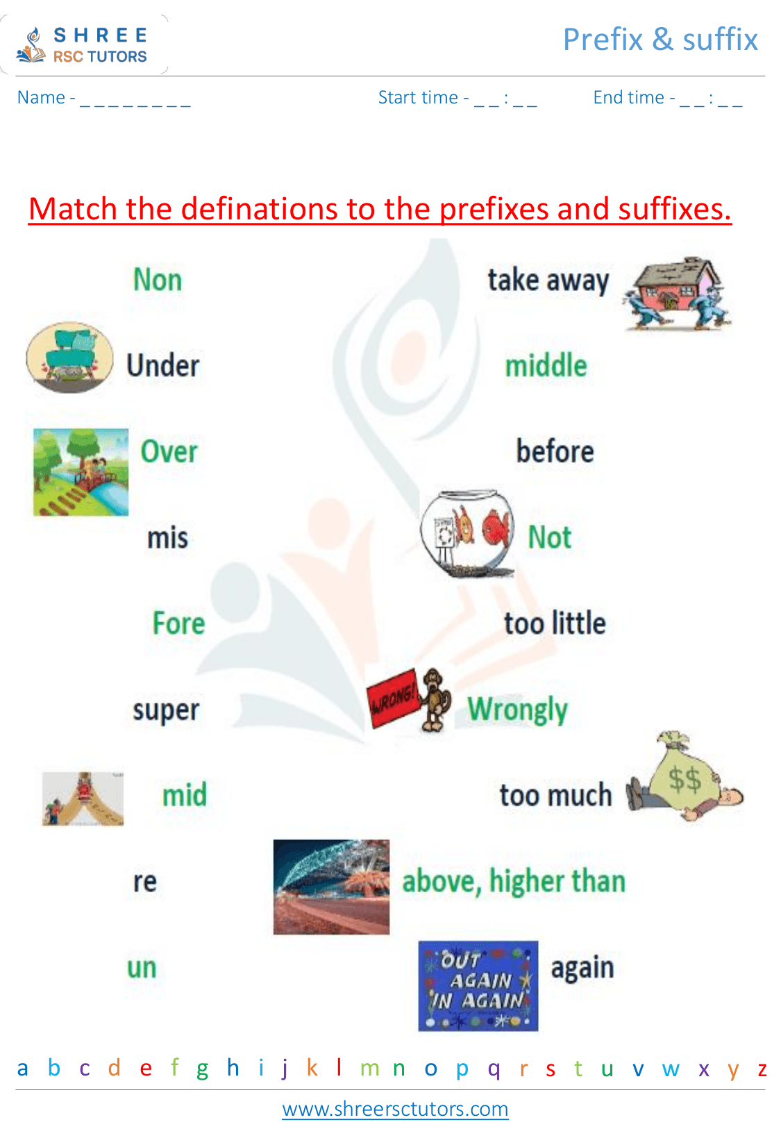 Prefix & Suffix worksheets for Grade 2 English | shree rsc tutors
