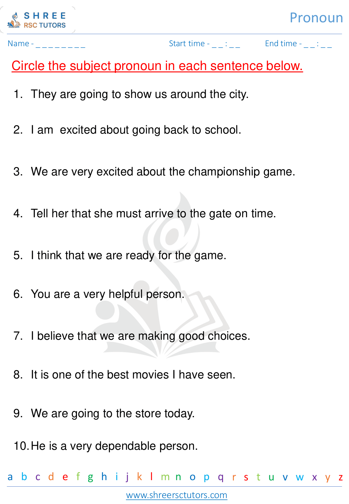 Pronoun worksheets for Grade 2 English | shree rsc tutors