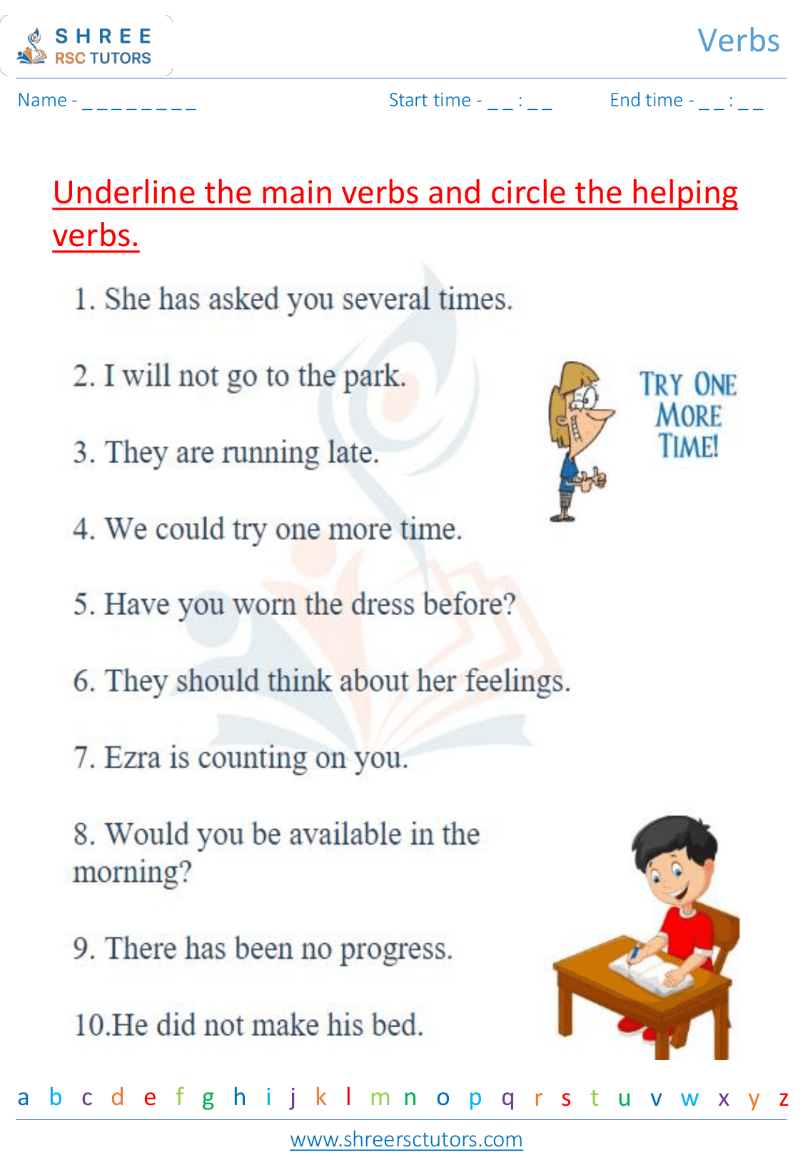 Verbs worksheets for Grade 2 English | shree rsc tutors