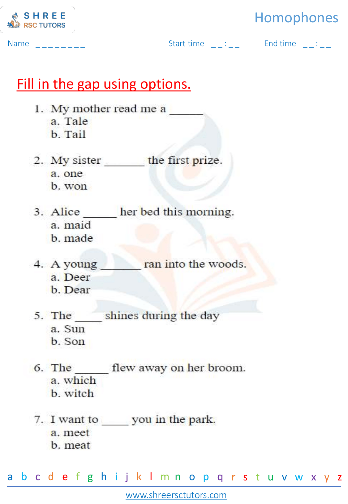 Homophones worksheets for Grade 3 English | shree rsc tutors
