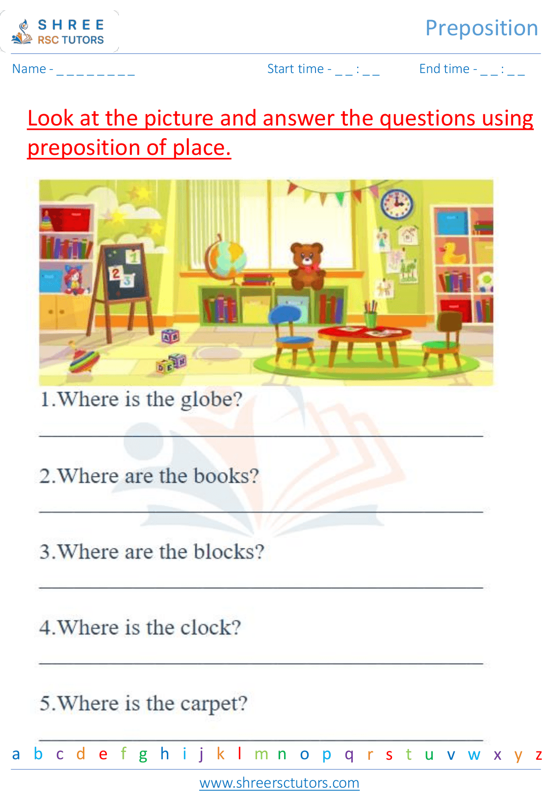 Preposition worksheets for Grade 3 English | shree rsc tutors