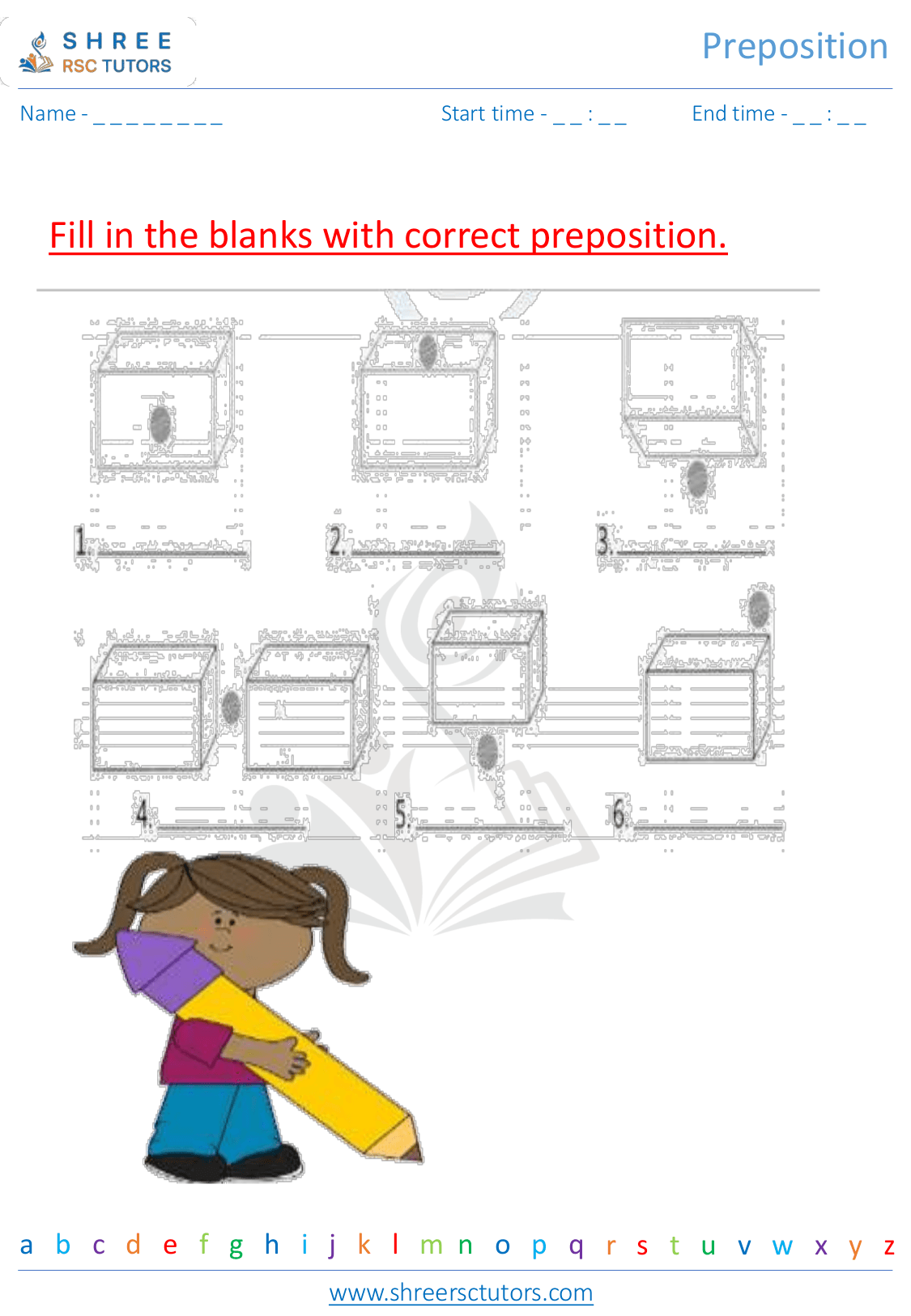 Preposition worksheets for Grade 3 English | shree rsc tutors