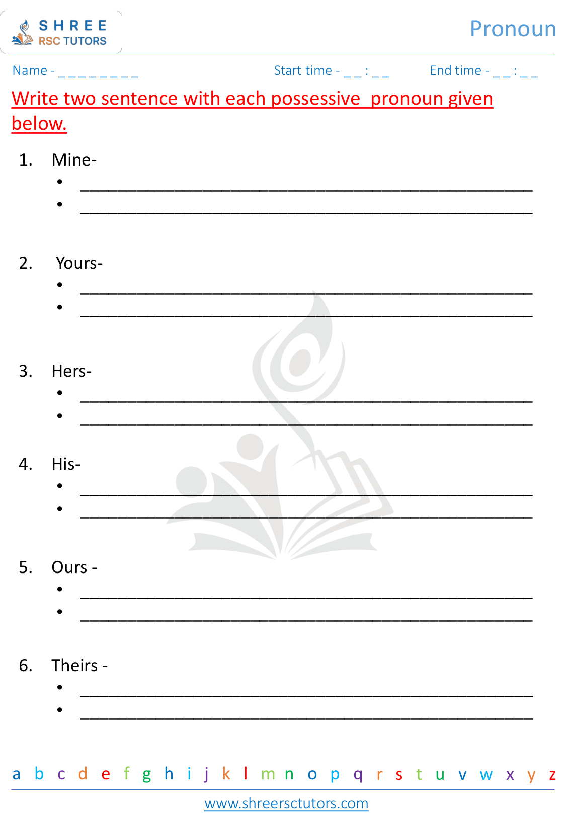 Pronoun worksheets for Grade 3 English | shree rsc tutors