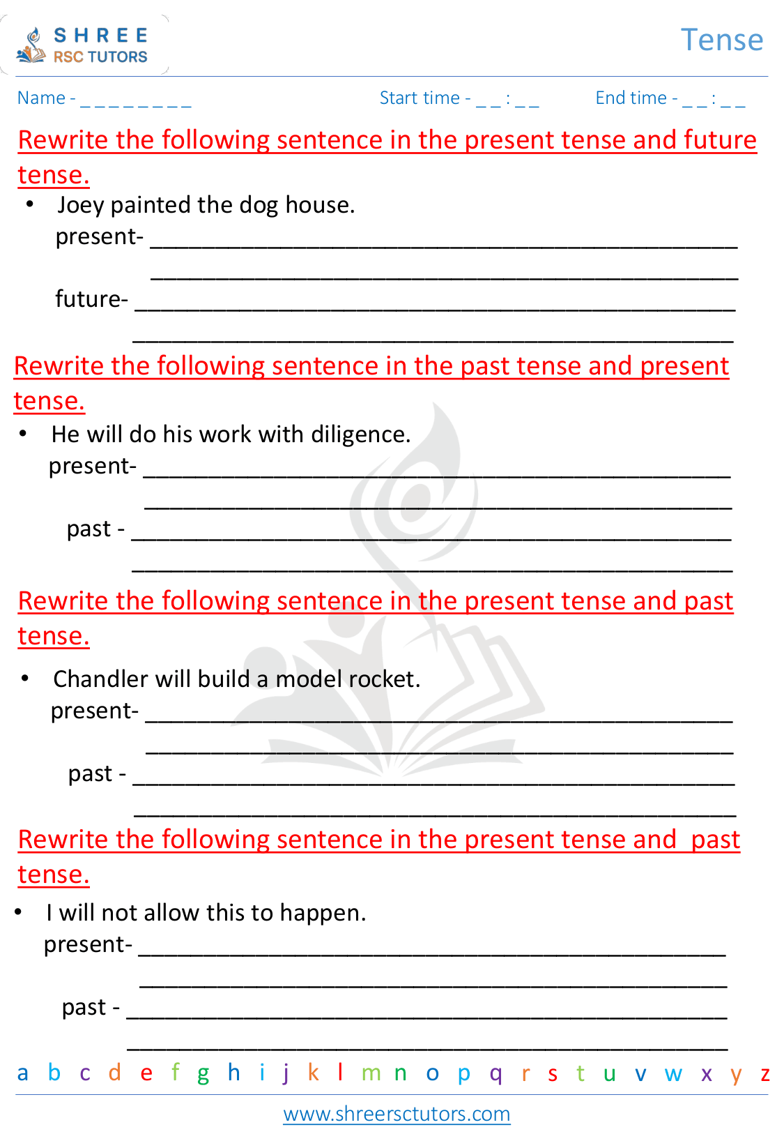 Tense worksheets for Grade 3 English | shree rsc tutors