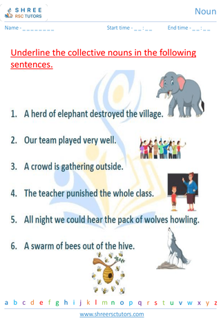 Noun worksheets for Grade 4 English | shree rsc tutors
