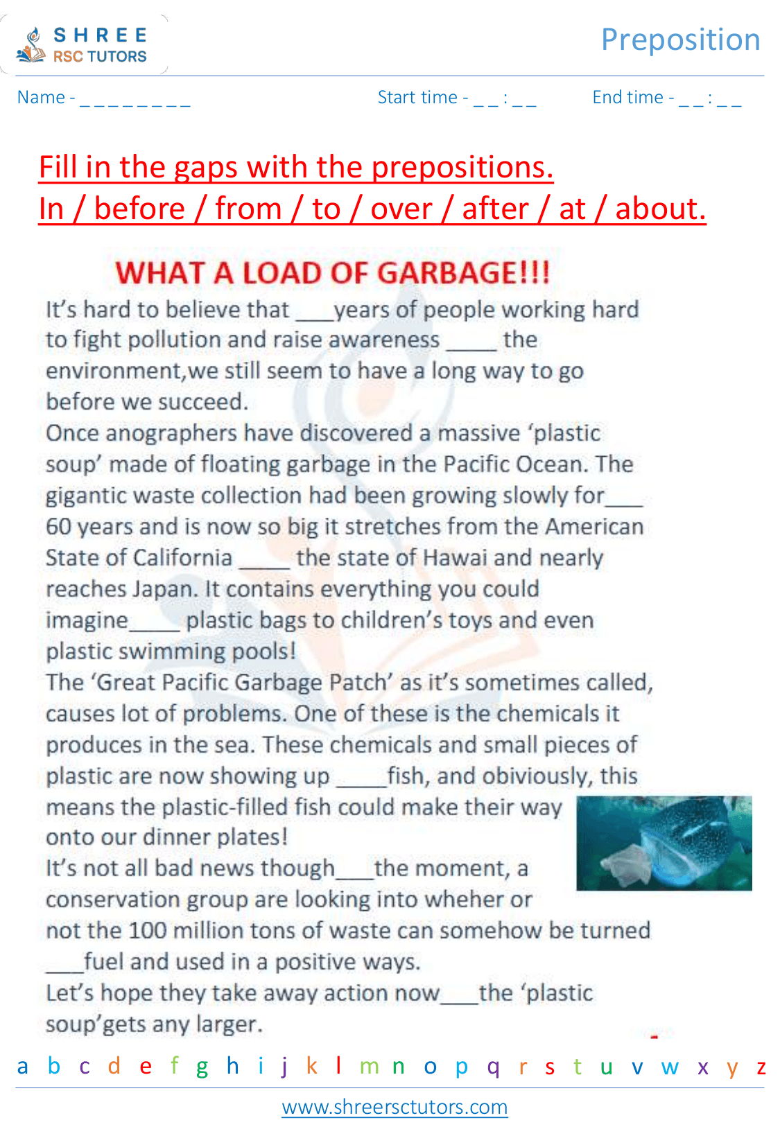 Preposition worksheets for Grade 4 English | shree rsc tutors