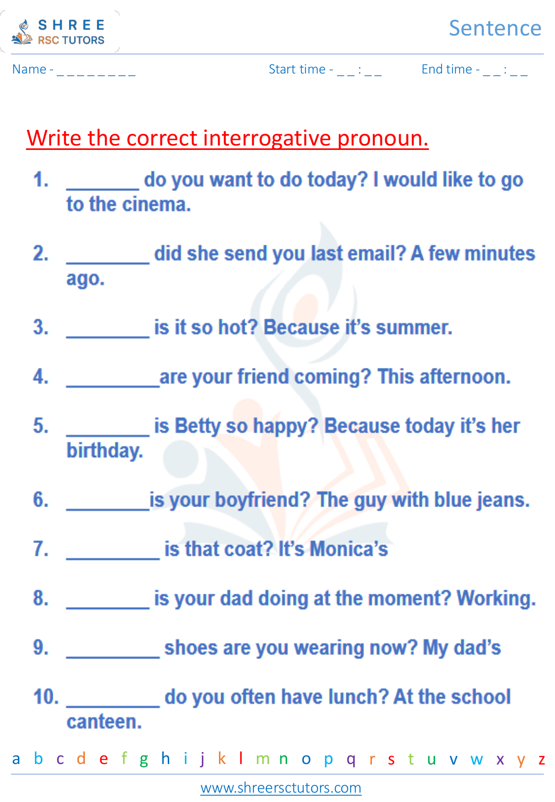 Pronoun worksheets for Grade 4 English | shree rsc tutors