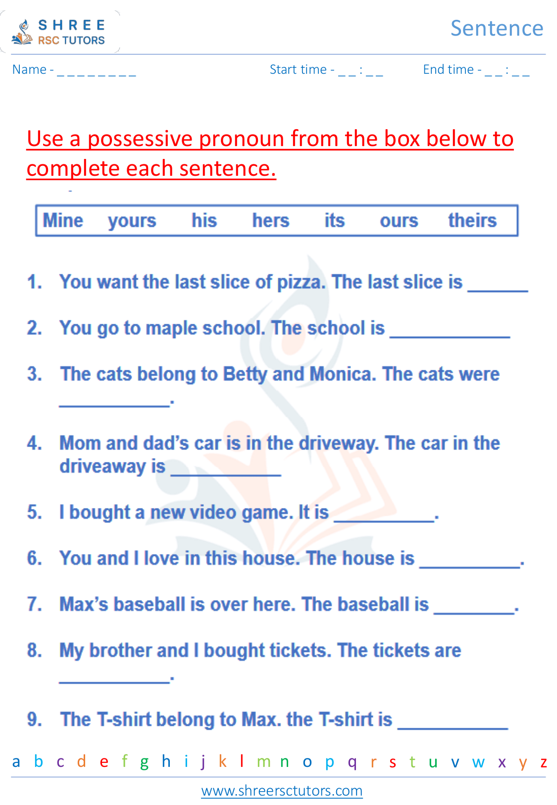 Pronoun worksheets for Grade 4 English | shree rsc tutors