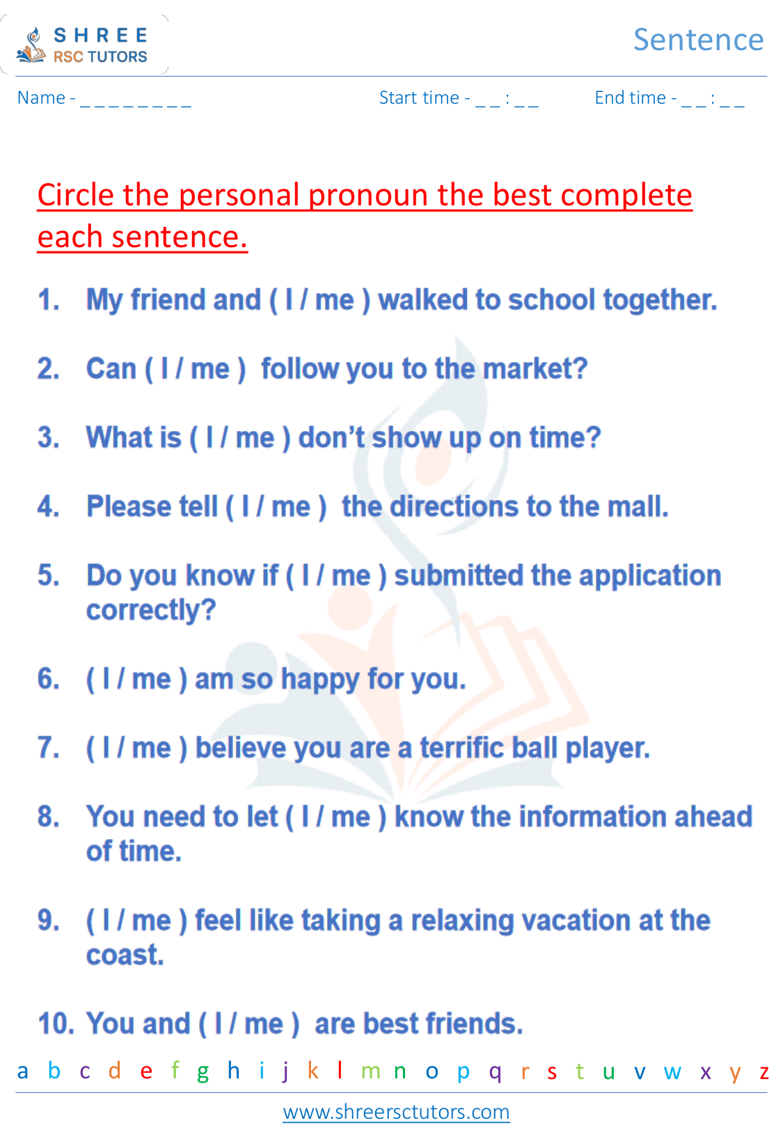 Pronoun worksheets for Grade 4 English | shree rsc tutors