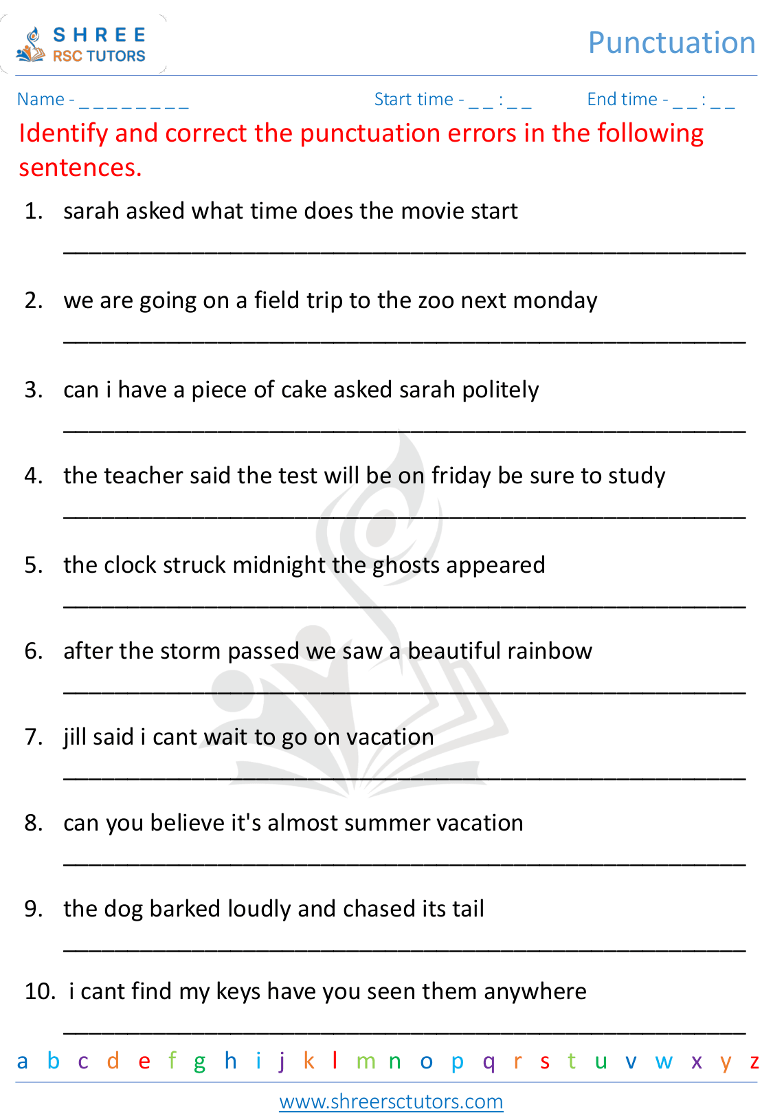 Punctuation Worksheets For Grade 4 English Shree Rsc Tutors