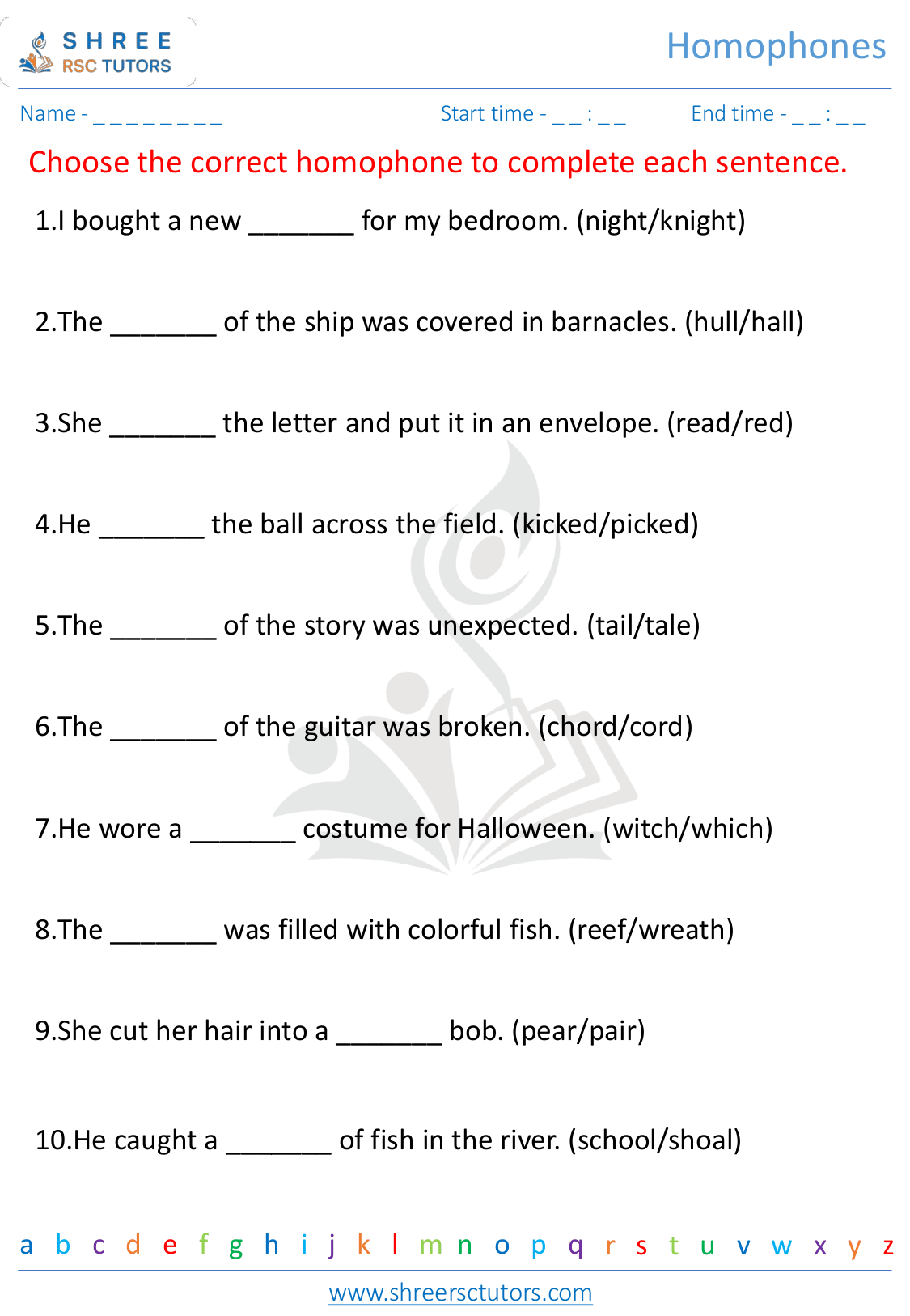 Homophones worksheets for Grade 5 English | shree rsc tutors