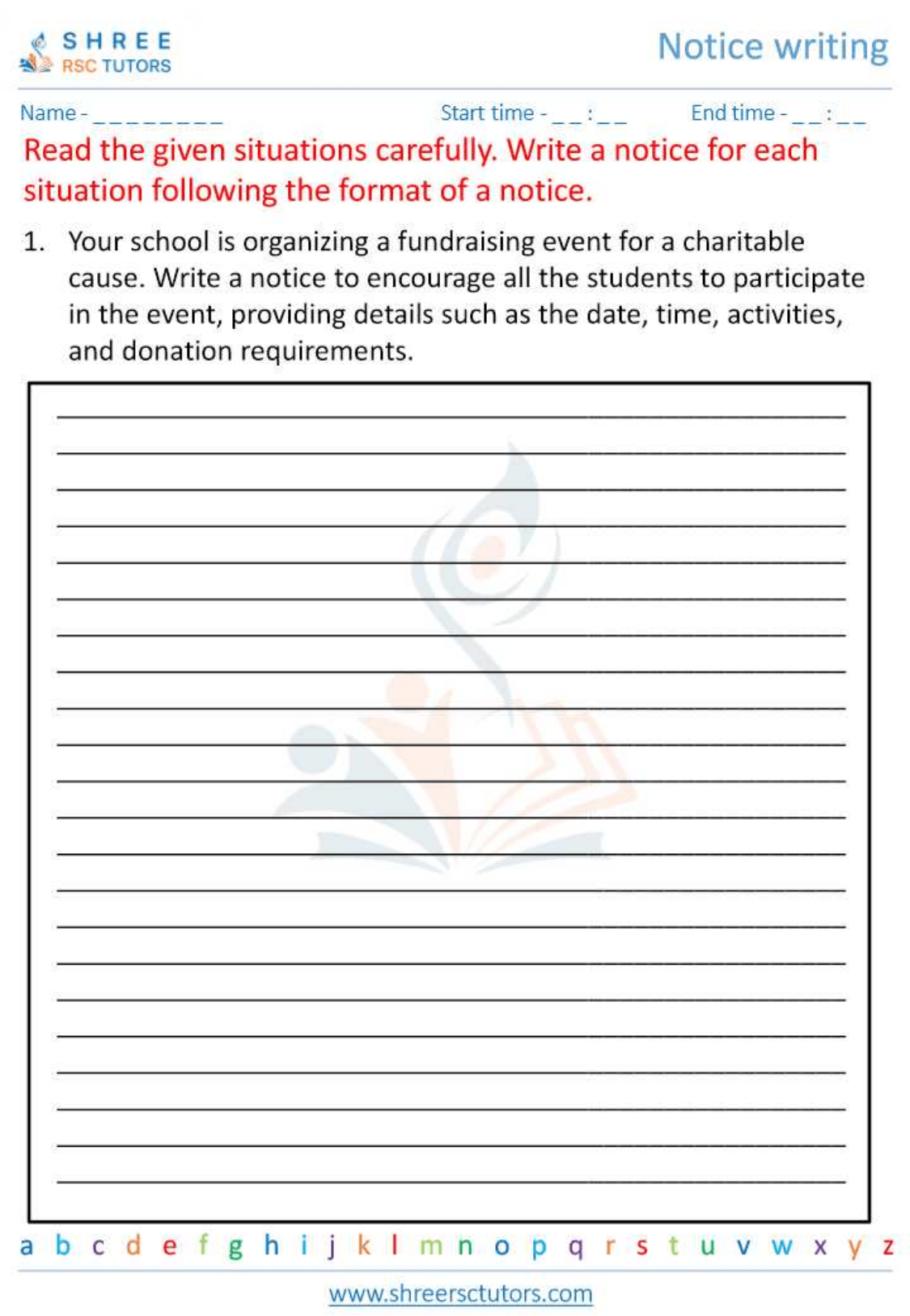 Notice writing worksheets for Grade 6 English | shree rsc tutors
