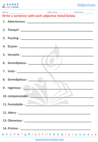 Adjectives worksheets for Grade 7 English | shree rsc tutors