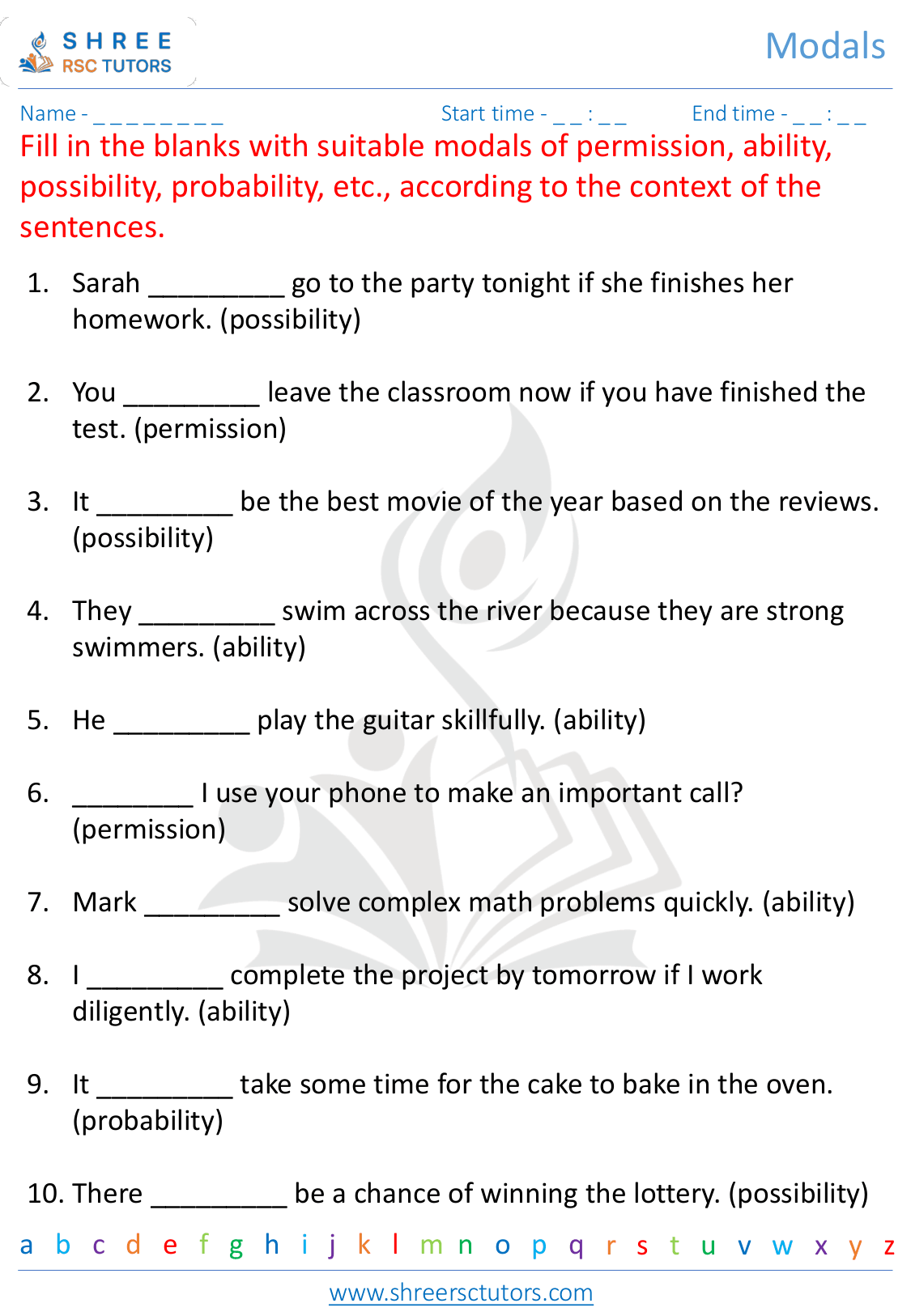 Modals worksheets for Grade 7 English | shree rsc tutors