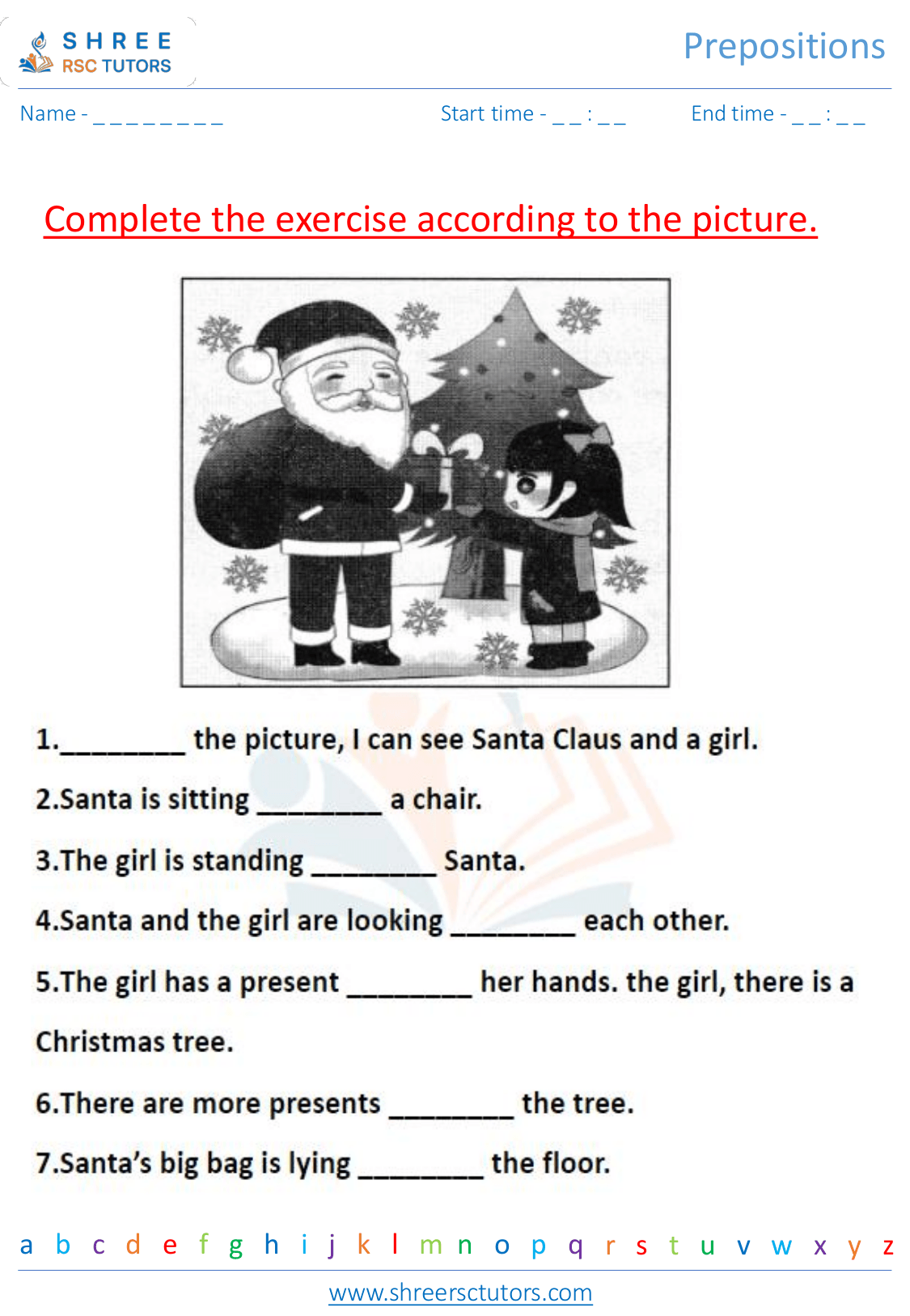 Preposition worksheets for Grade 7 English | shree rsc tutors