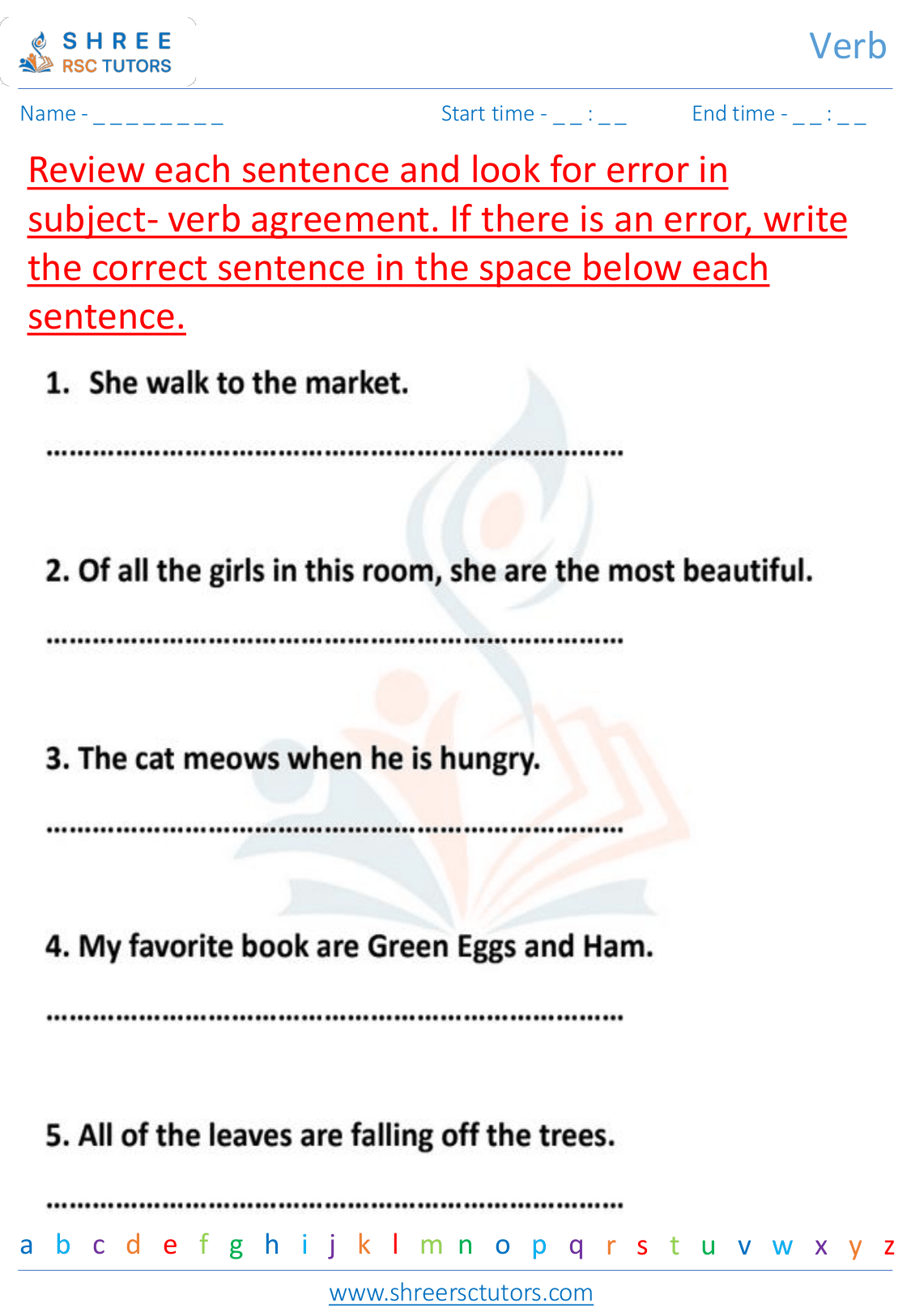 Grade 7 English Worksheets - Shree RSC Tutors